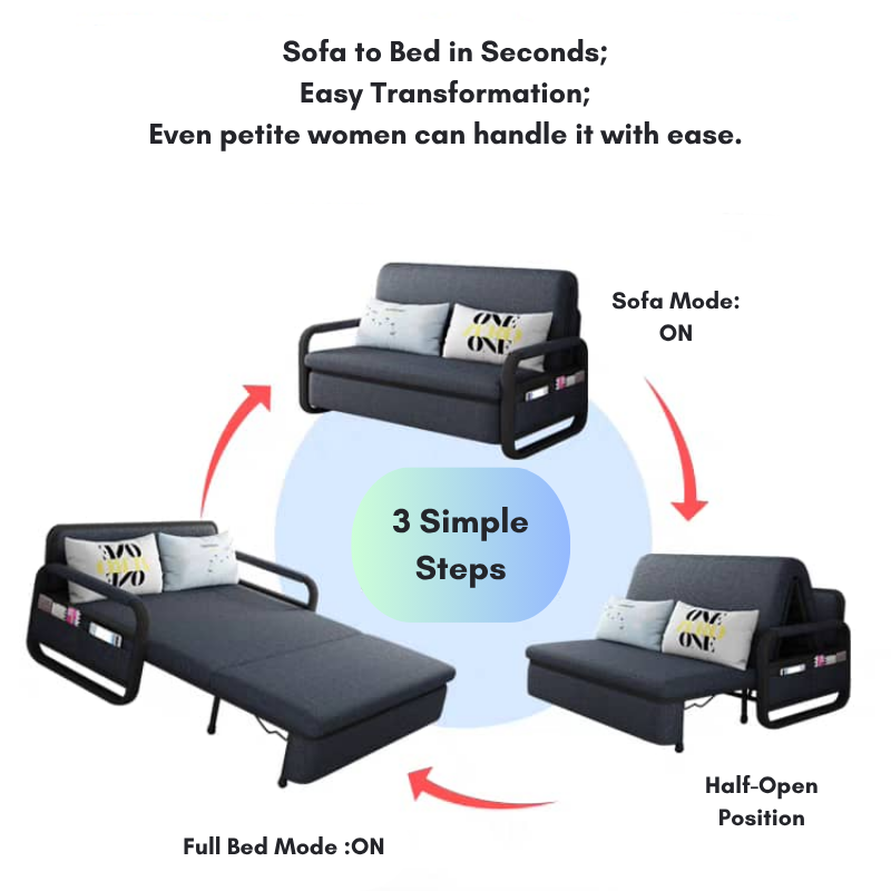 SNOOFA Premium Fabric Sofa Bed Katil Foldable - Modern & Space-Saving ...