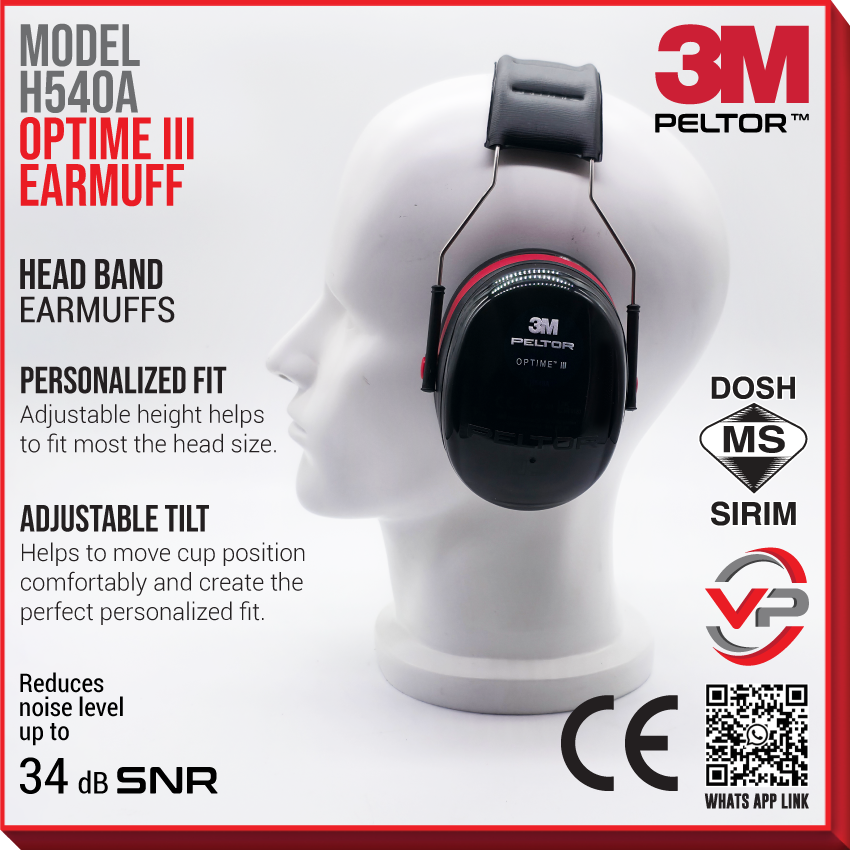 3M™ H540A-411-SV PELTOR OPTIME III SIRIM DOSH SAFETY EARMUFFS OVER-THE ...
