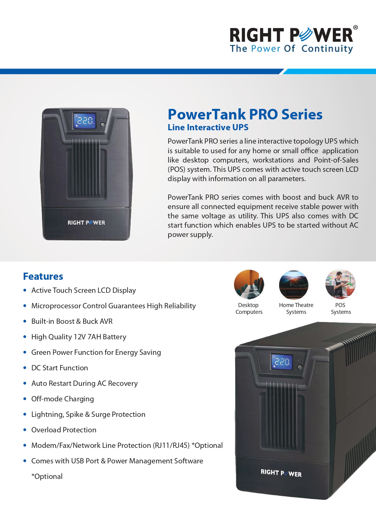 RIGHT POWER POWERTANK PRO P1250T 1250VA 4 PLUG LINE INTERACTIVE UPS ...