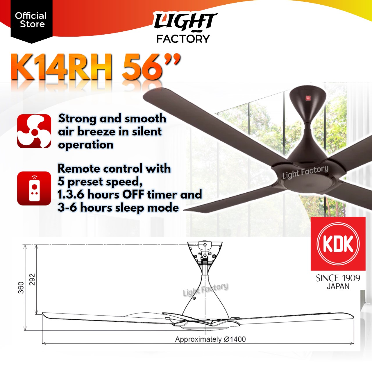 KDK K14YZ-PBR / GY | K14PH 5 Blades || K14XZ-GY/ PBR | K14RH 4 Blades 3/5 Speeds Remote Control ...