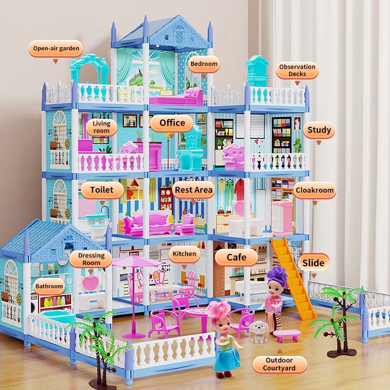 [14 Room+Light] Villa Toys Girls Pretend Play Set Big DIY Doll House ...
