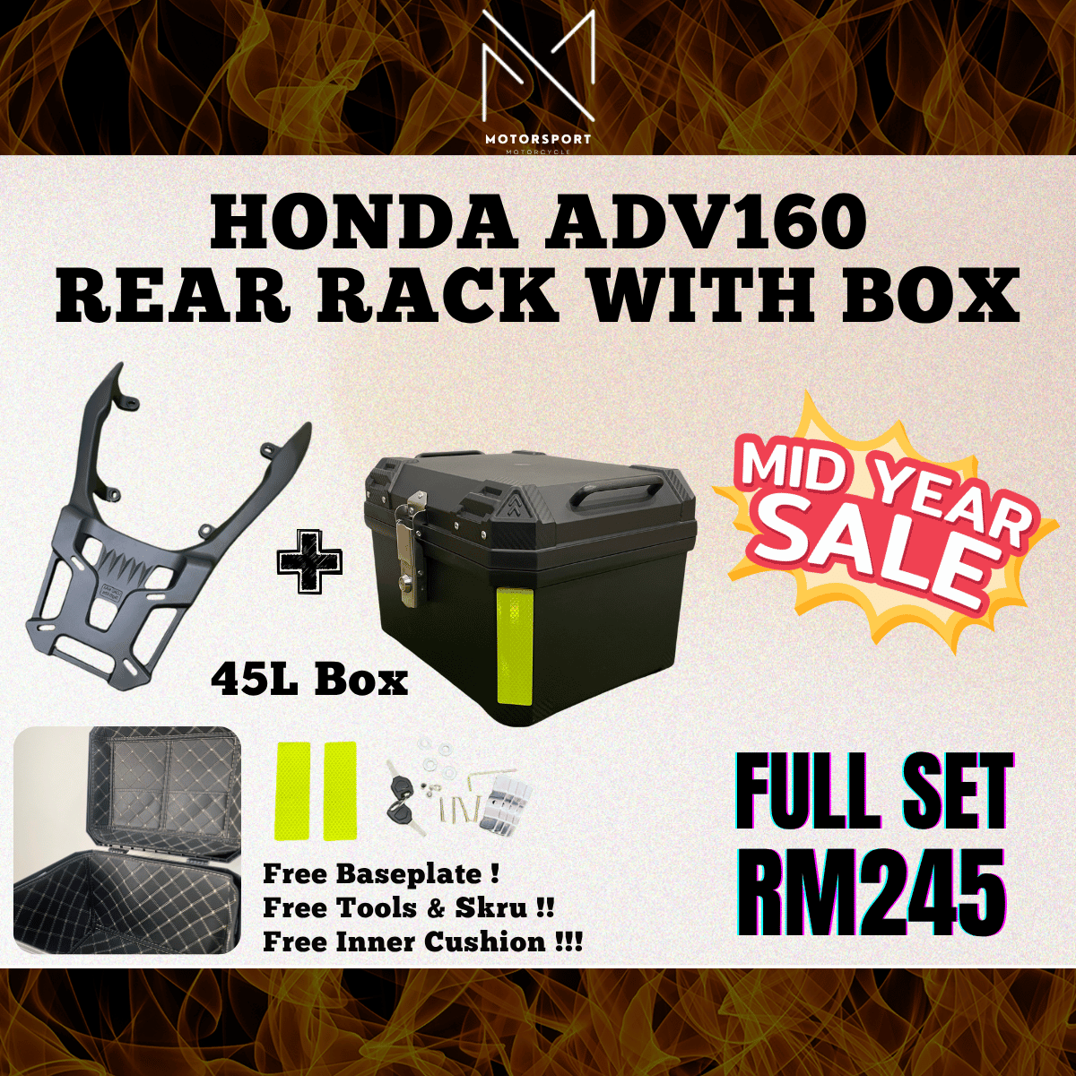 HONDA ADV160 Rack With Box Monorack Top Box 37L 47L 55L Bracket Rack ...