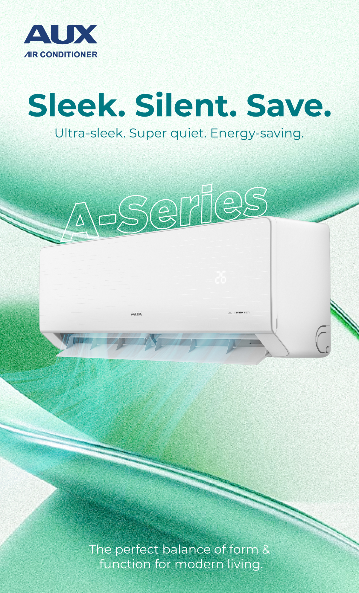 AUX A-Series Inverter R32 Golden Fin Auto Clean 4 Star Energy Saving ...