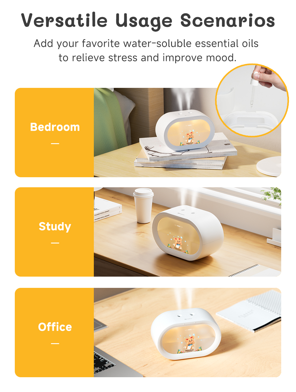 【Simplus×Butterbear】Humidifier Mini Desktop Dual-Spray with Ambient ...