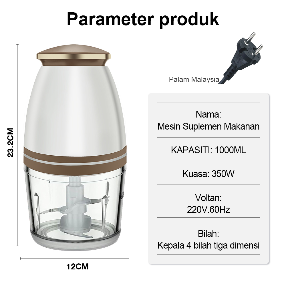 Simmo Electric Meat Grinder Mini Chopper Blender Baby Food Processor 1000ml 4-Blades Garlic ...