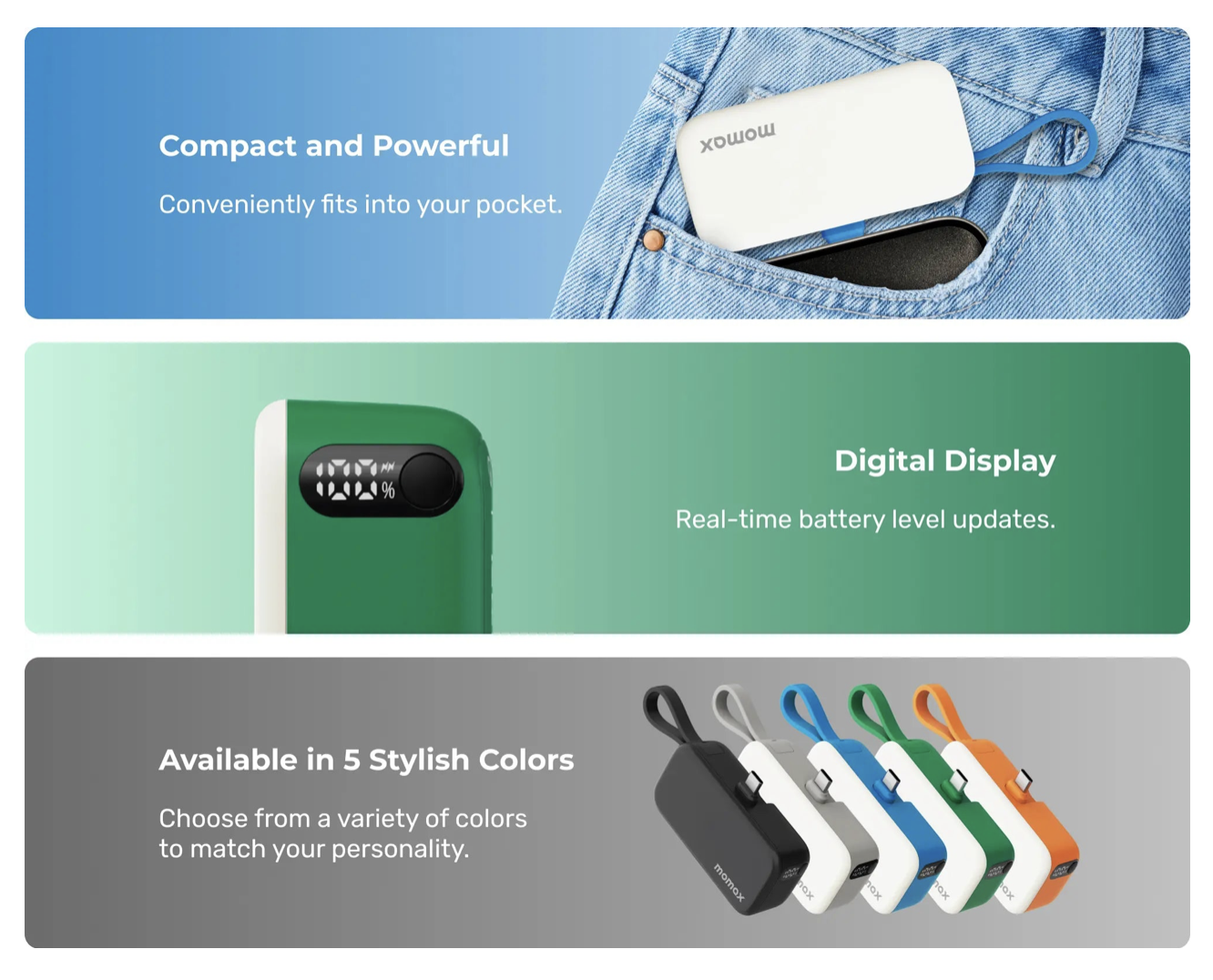 Momax 1-Power Mini 3 In 1 USB-C Power Bank (5000mAh) | Shopee Malaysia