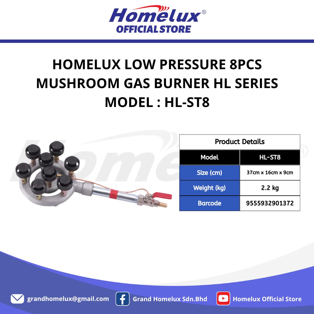 HOMELUX LOW PRESSURE 8PCS MUSHROOM GAS BURNER HL SERIES HL-ST8 Tungku ...