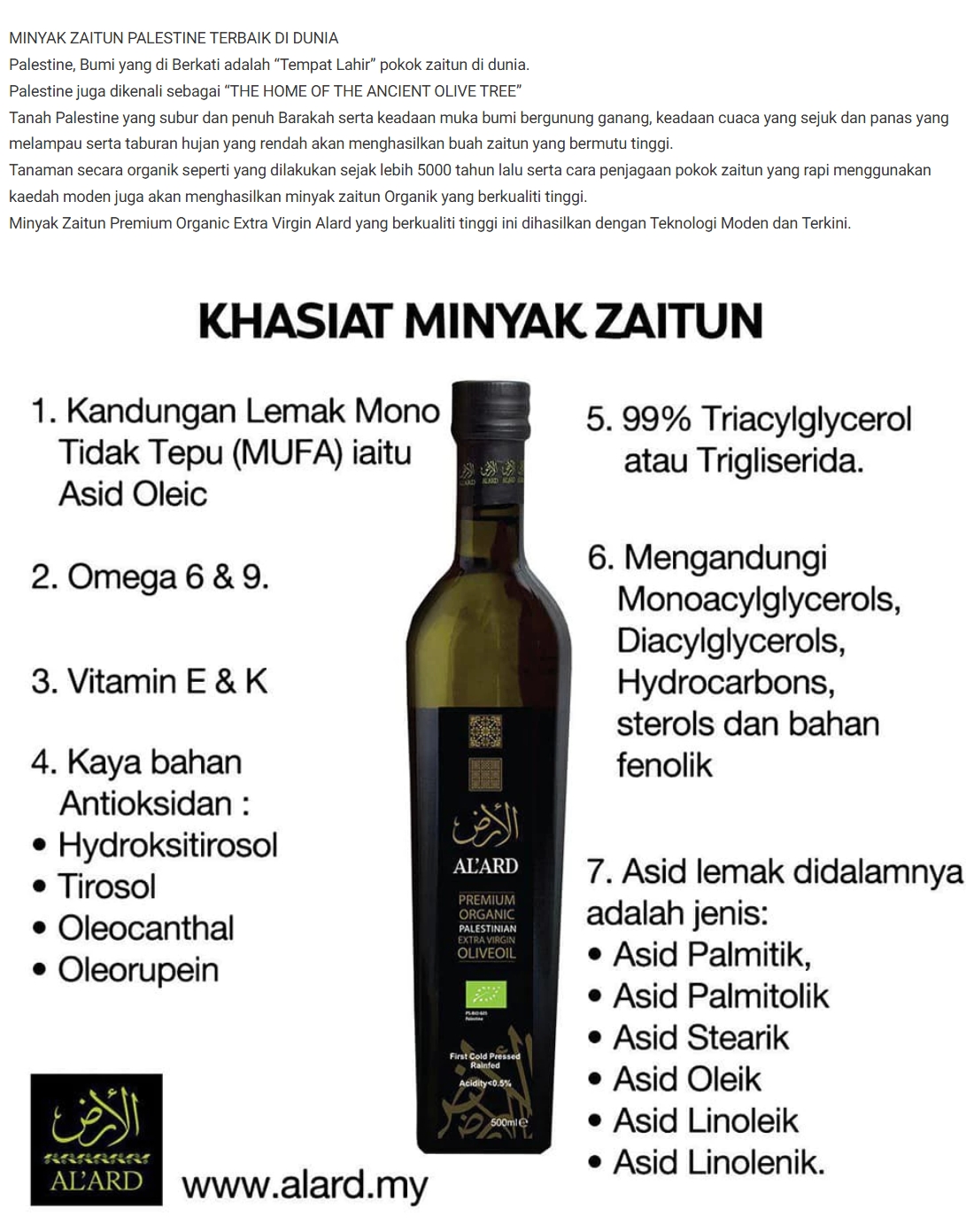 Premium ORGANIC Minyak Zaitun Palestine Asli | Alard | Premium ...