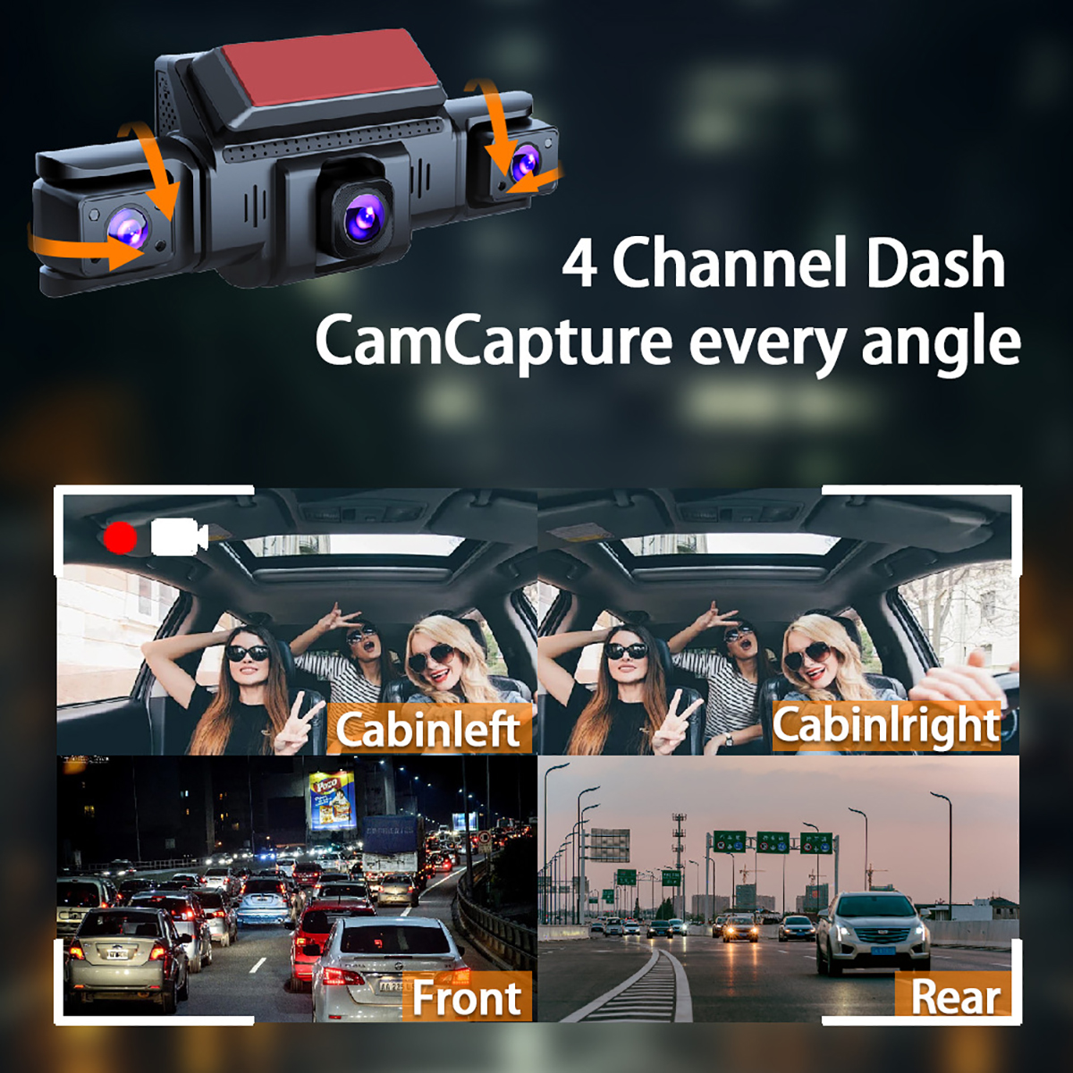 Acroder Dashcam Car T41 HD1080P 4 Cameras WiFi Night Vision G-Sensor ...