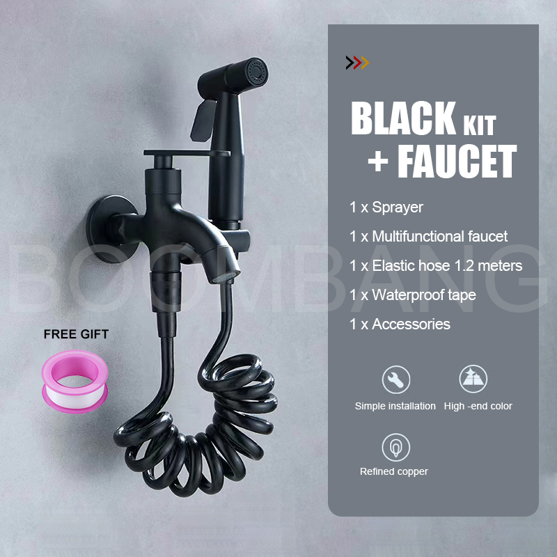 Stainless steel bidet spray set hand bidet two way tap faucet bathroom ...