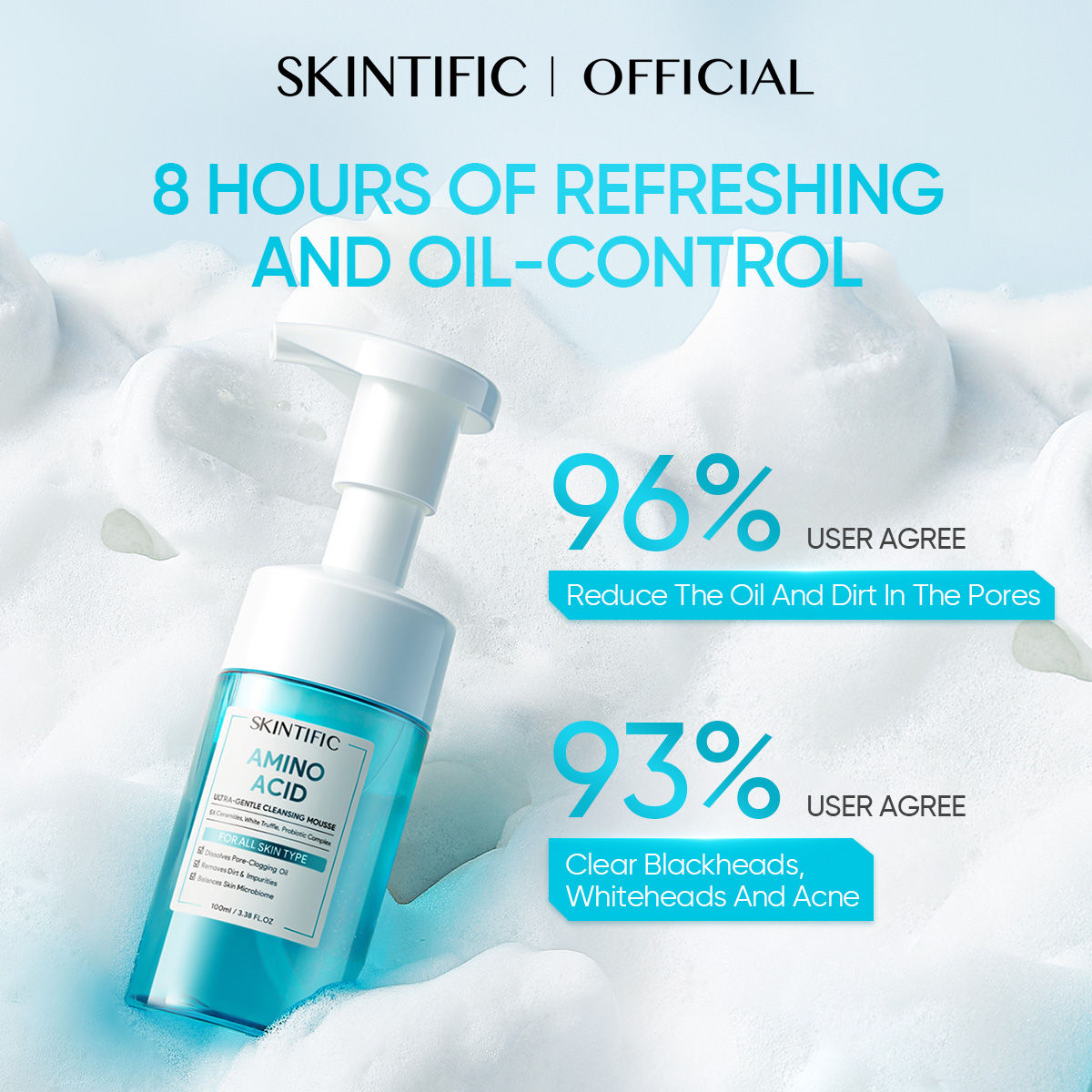 SKINTIFIC Amino Acid Gentle Cleansing Mousse pencuci muka Acne Oil ...