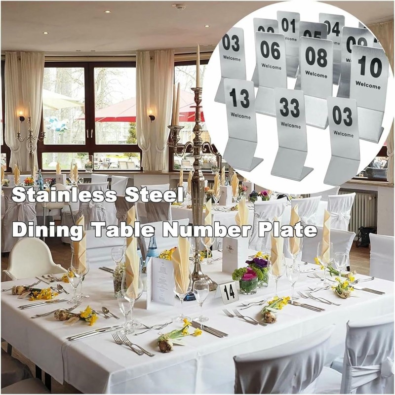 NO.1-60 Stainless Steel Table Number Plate Card Double-Sided Restaurant ...