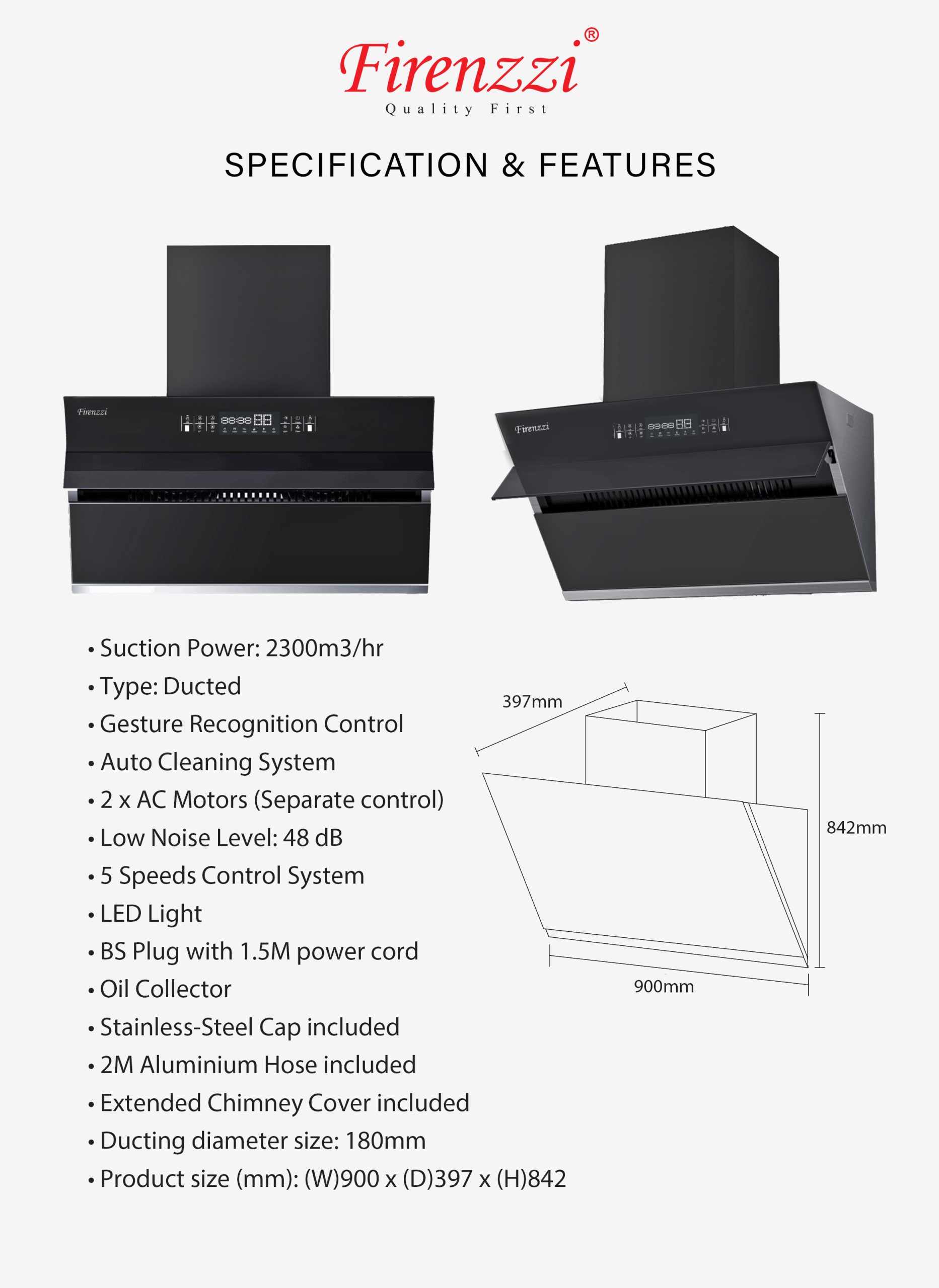 FIRENZZI High Suction FCH-9788 Intelligent Sensor Touch Motion Control ...