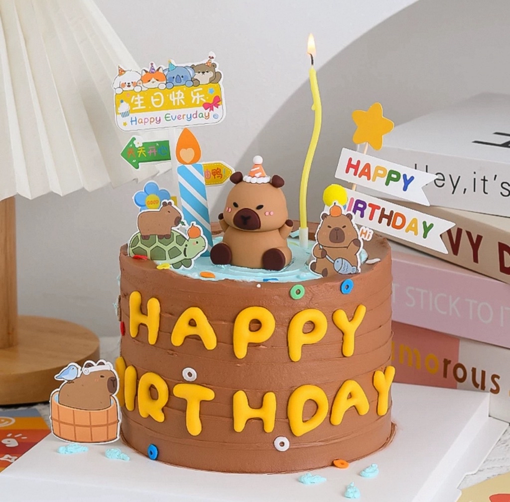 MISS BAKE Hiasan Kek Cute Brown Cartoon Animal Capybara Theme Cake ...
