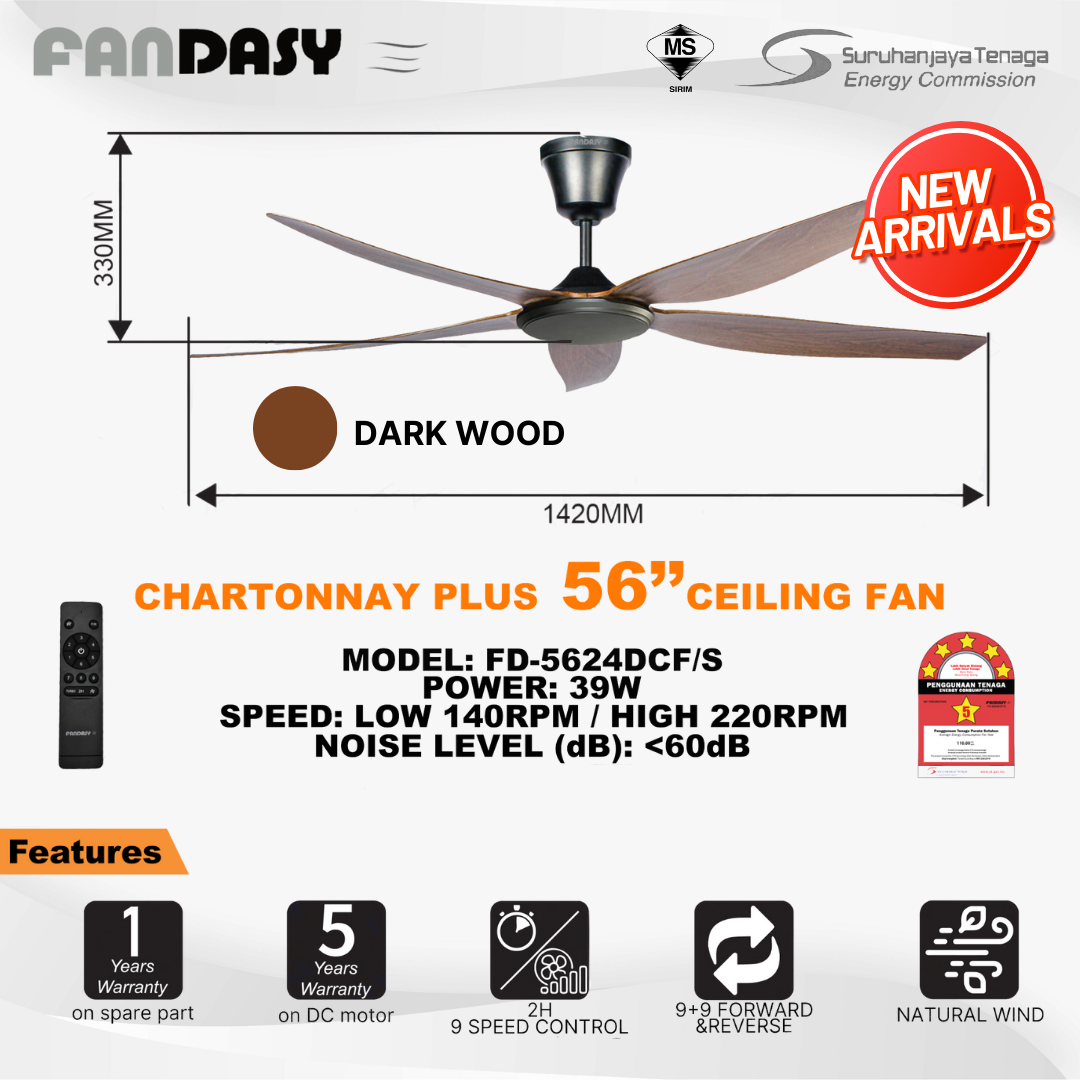 FANDASY (56"/140cm) DC Motor Kipas Siling Ceiling Fan Remote Control ...