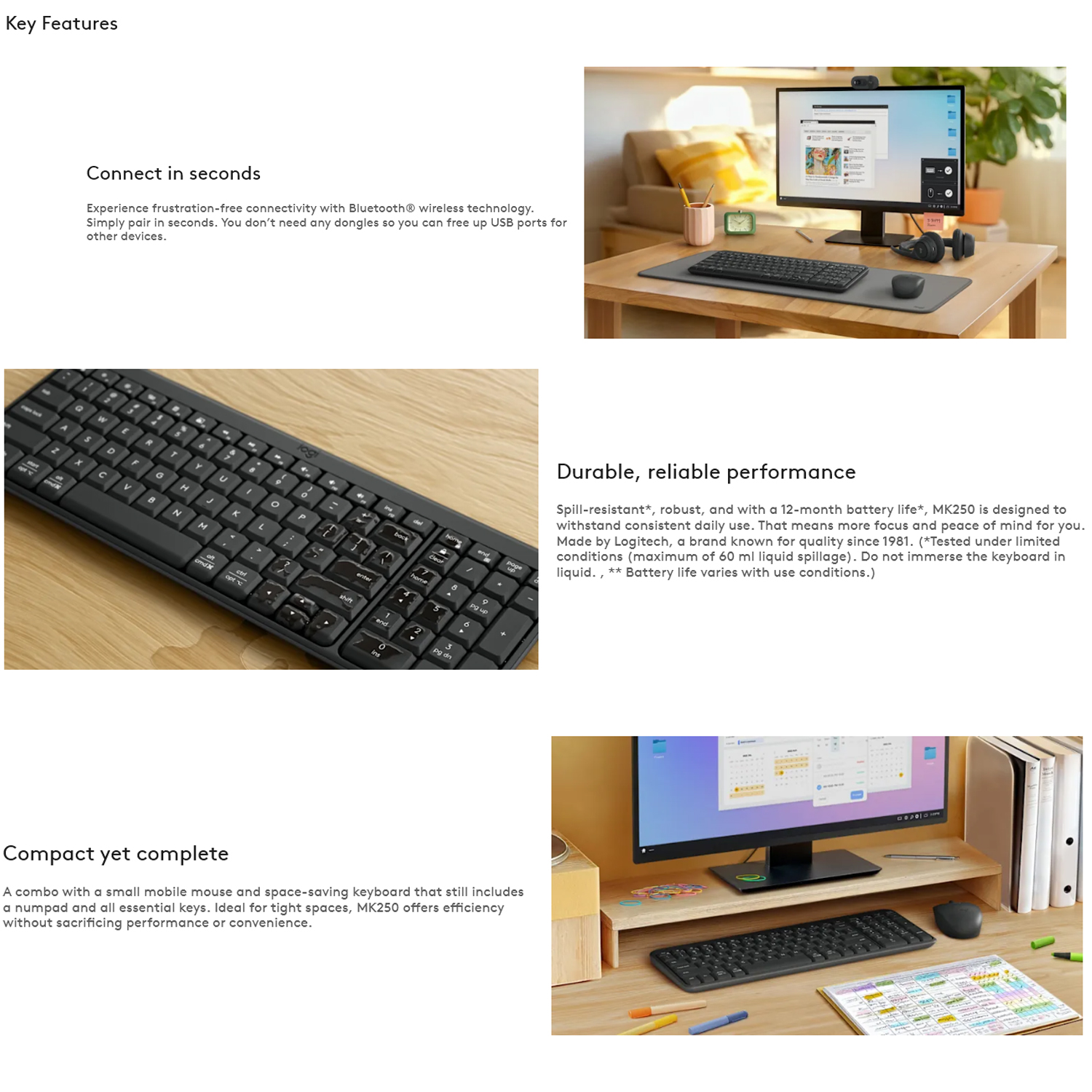 Logitech MK250 Compact Bluetooth® Wireless Combo with Compact Form ...