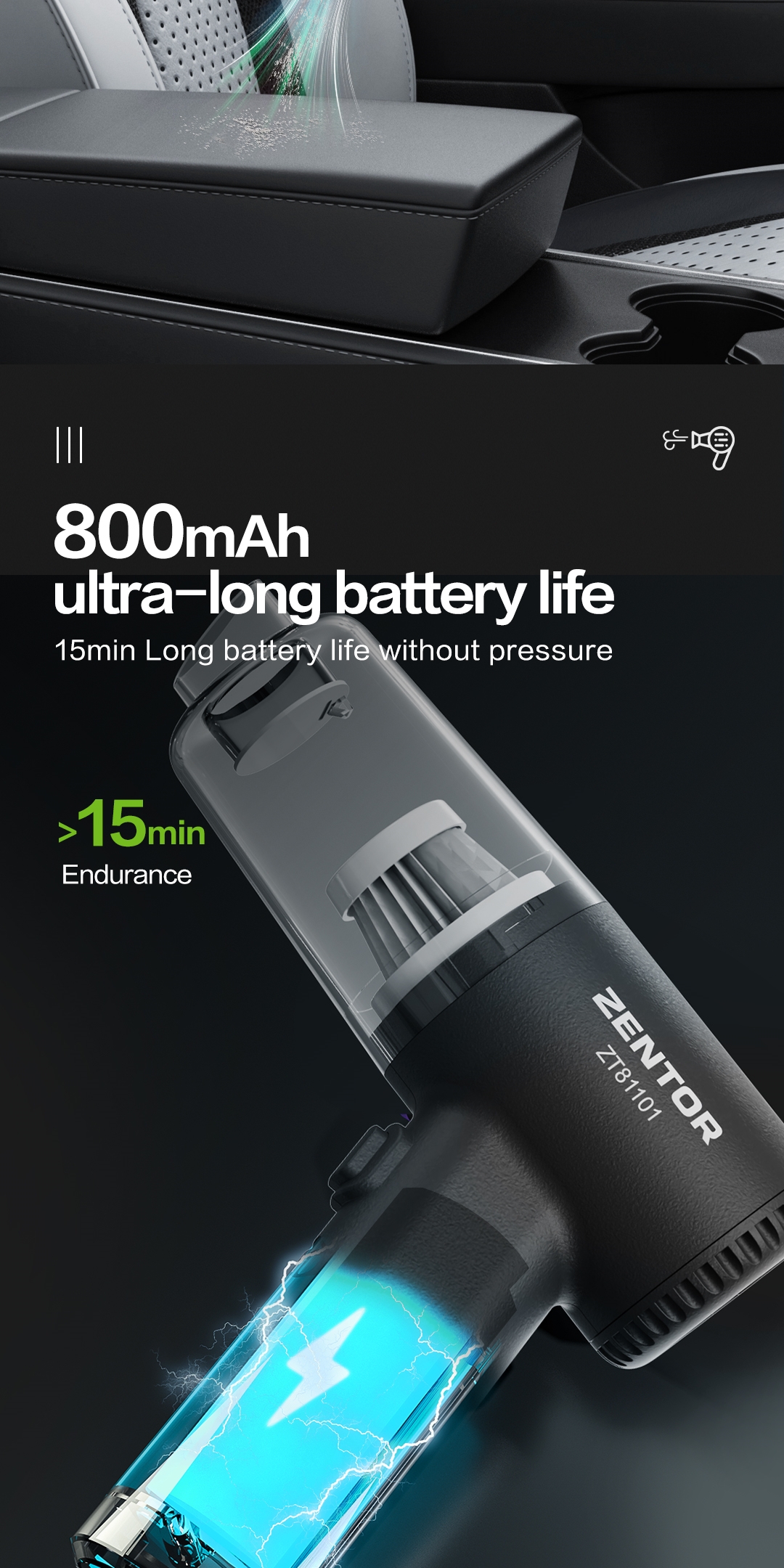 ZENTOR Portable Cordless Vacuum Cleaner 15W – Penyedut Debu Mudah Alih ...