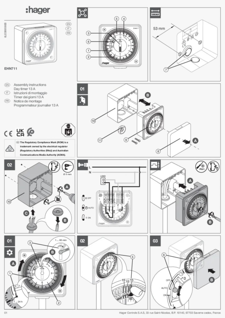 [SIRIM] HAGER EHN711 Analog Time / Timer Switch/HAGER EH711模拟时间/定时器开关 ...