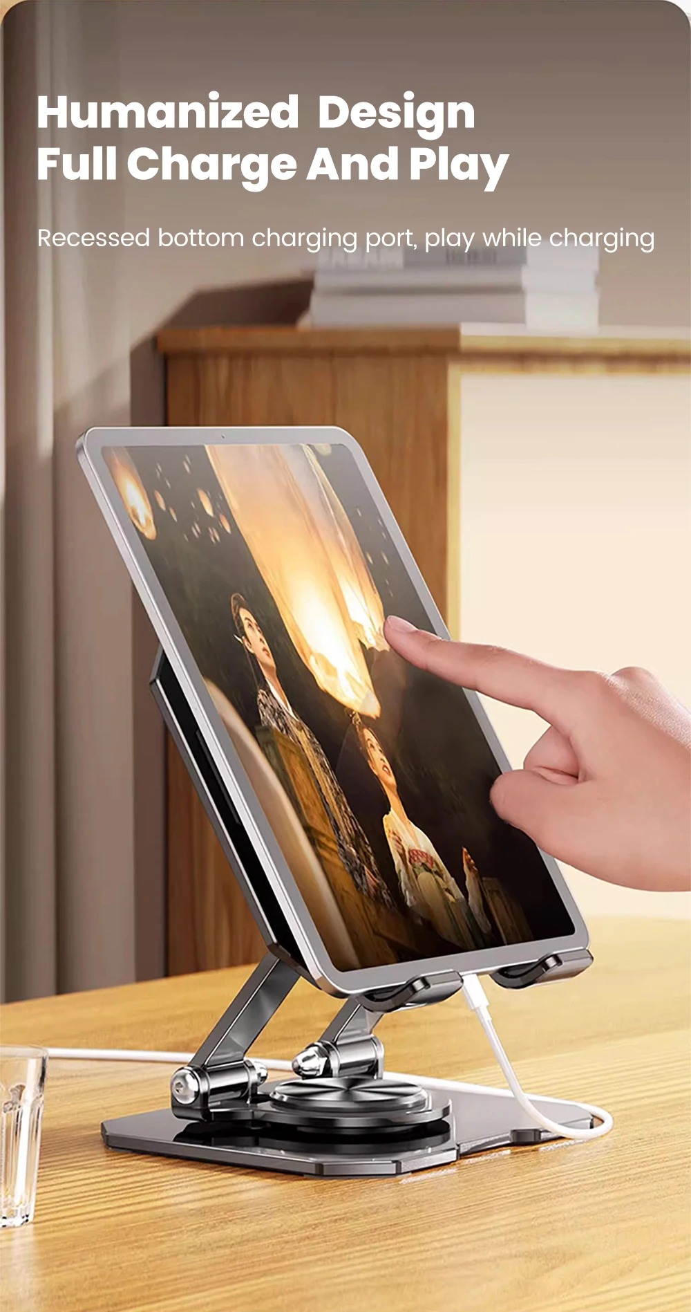 Tablet Holder Carbon Steel Stand with 360° Rotation Adjustable Foldable ...