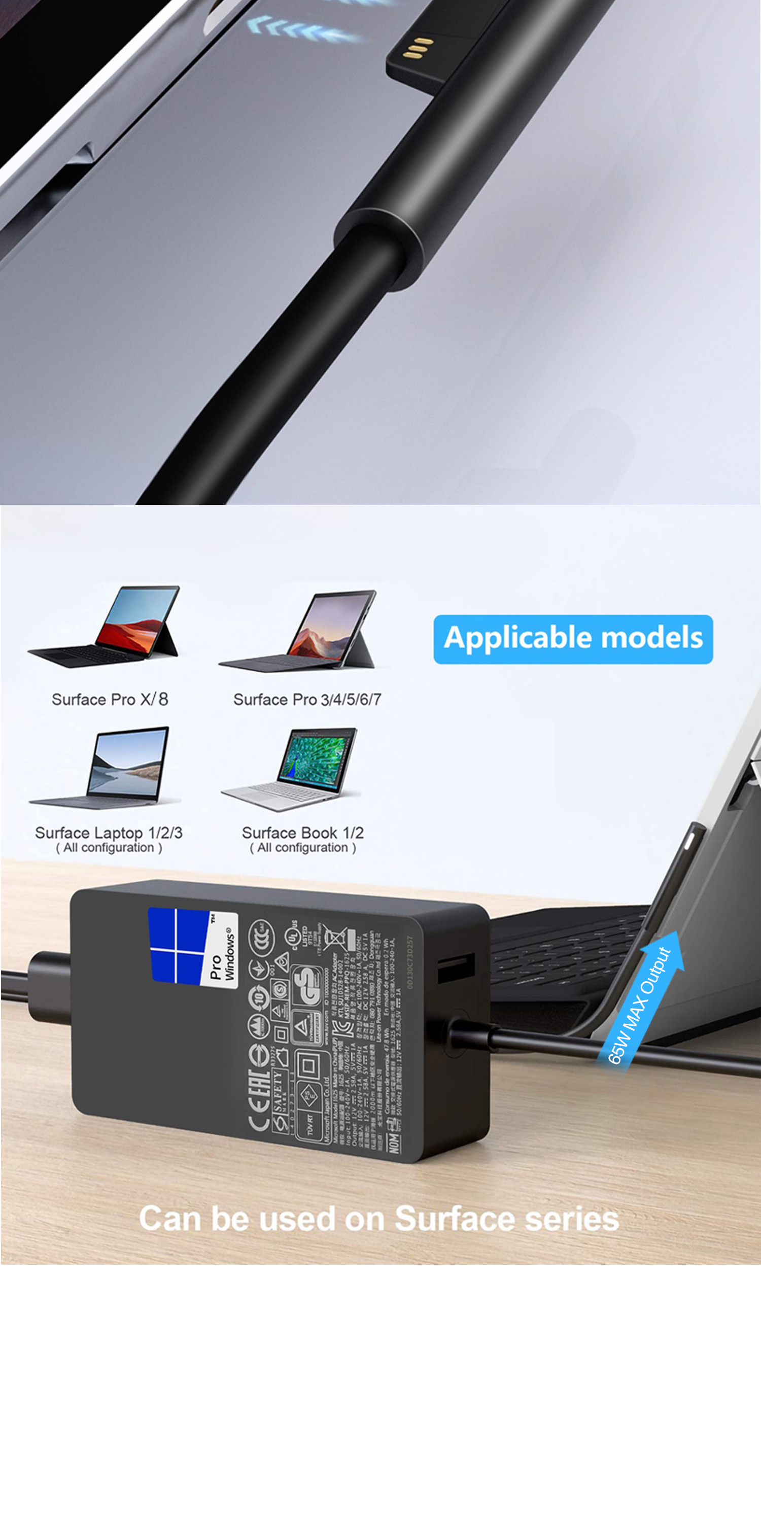 Microsoft Surface 65W Charger for Surface Pro11,10,9,8,7,7+,6,5,4,3 ...