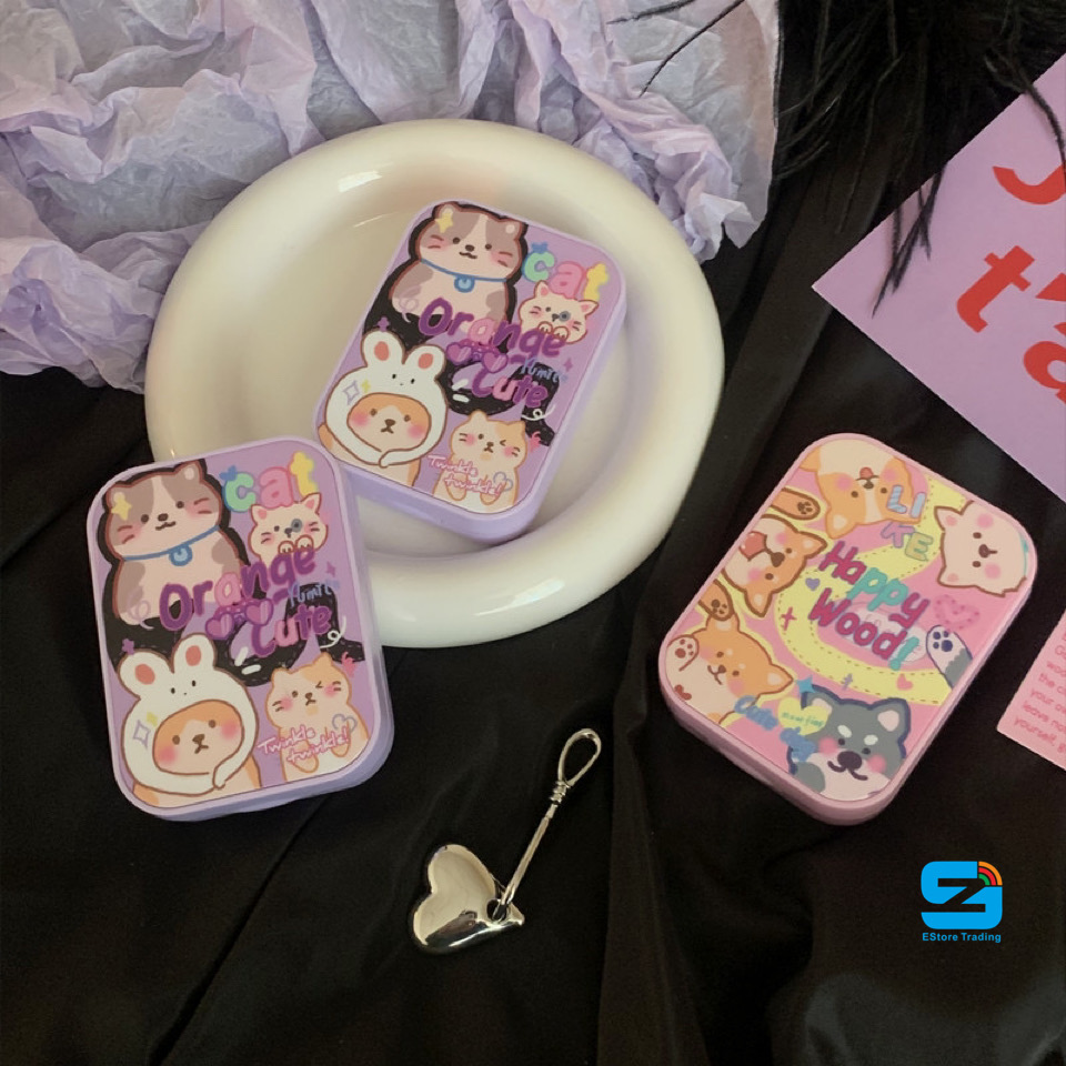 🔥 (2 pairs/Box) Dopamine Cat Dog Contact Lens Case 可爱多巴胺暖色系-两副装隐形眼镜盒 ...