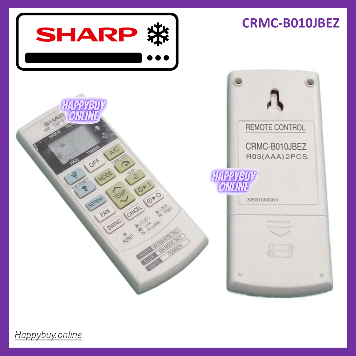 Sharp Air Conditioner Original Remote Control CRMC-B010JBEZ ION Turbo Remote Aircond Air Cond ...