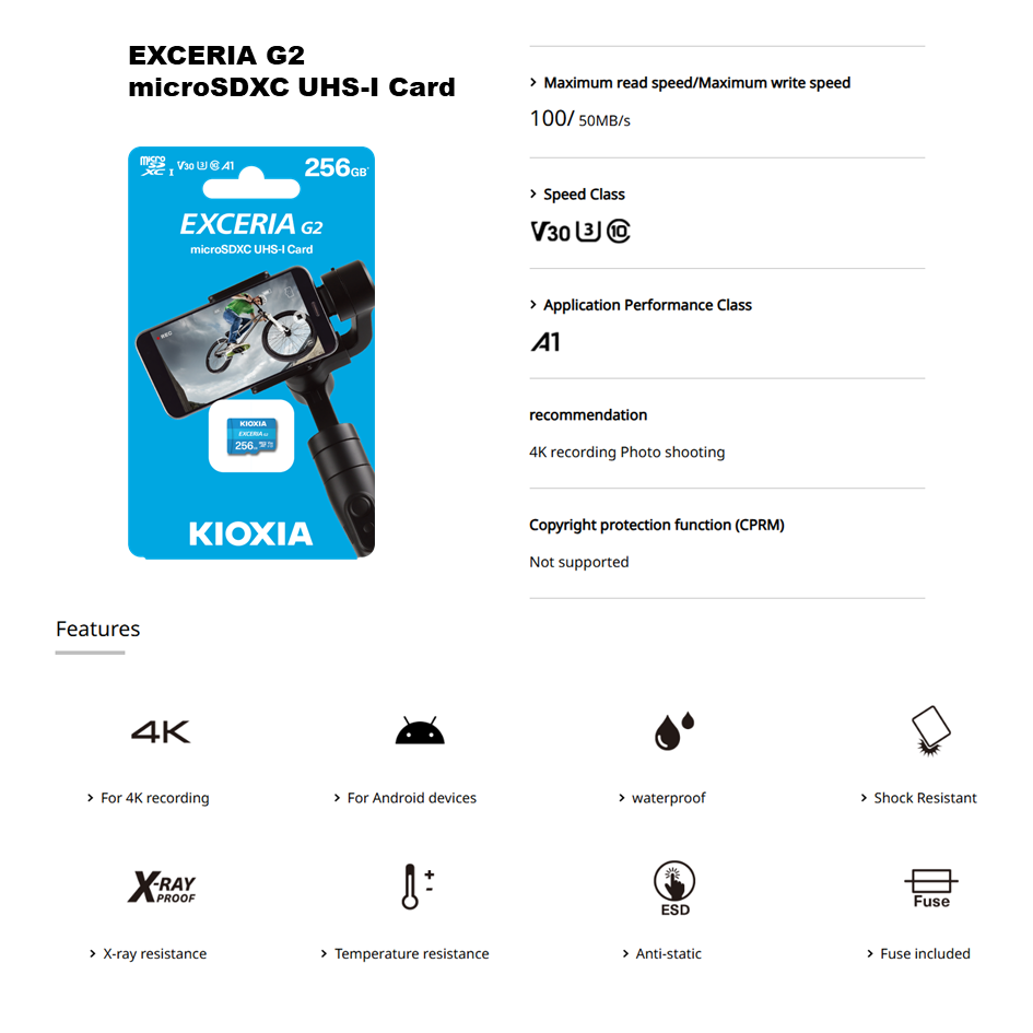 KIOXIA Exceria G2 microSD Card UHS-I (128GB_256GB_512GB) 4K Video V30 U3 Class10 A1 | Shopee ...