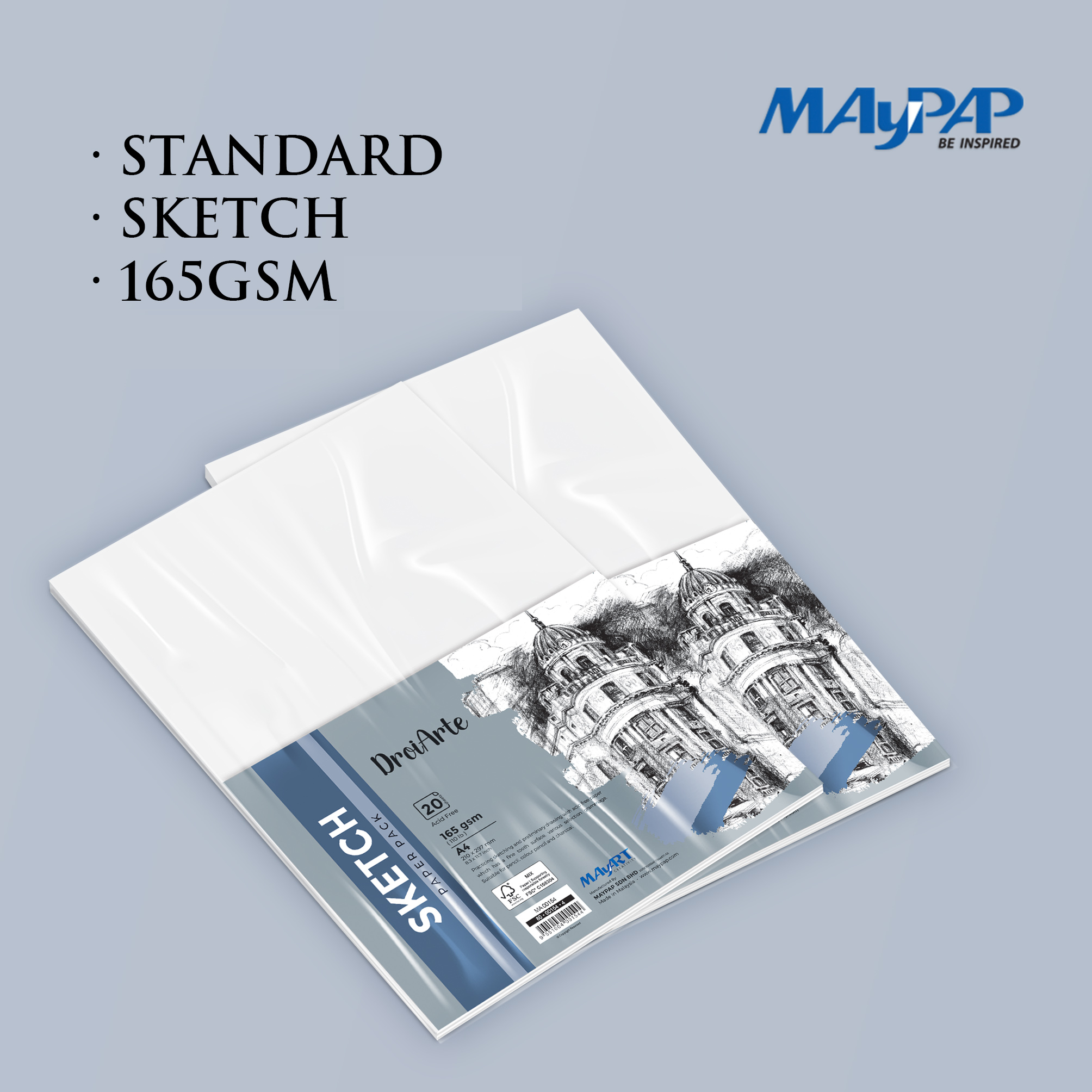 MayArt DroiArte Sketch Paper Pack 165gsm A3/A4 Pek Kertas Lakaran ...