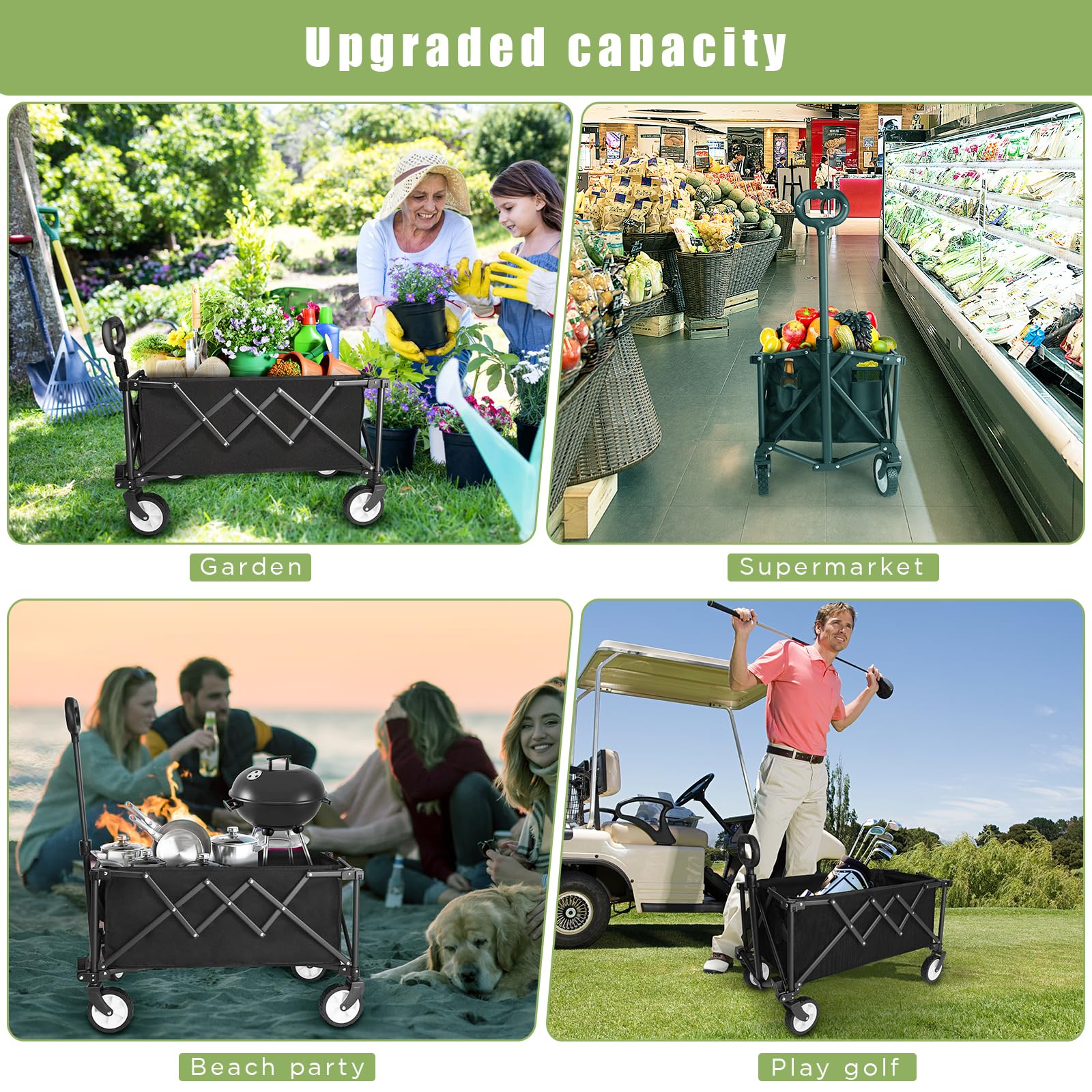 180L Outdoor Wagon Trolley 5'/8'Inch Portable Shopping Trolley Picnic ...