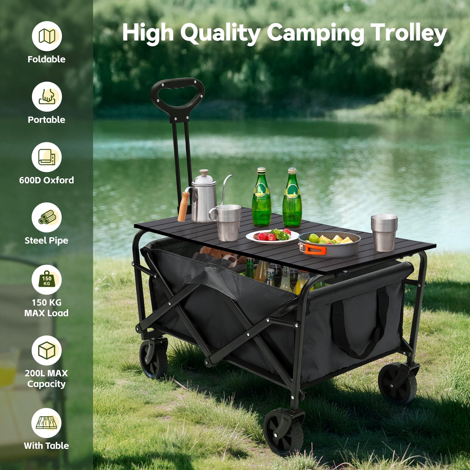 180L Outdoor Wagon Trolley 5'/8'Inch Portable Shopping Trolley Picnic ...