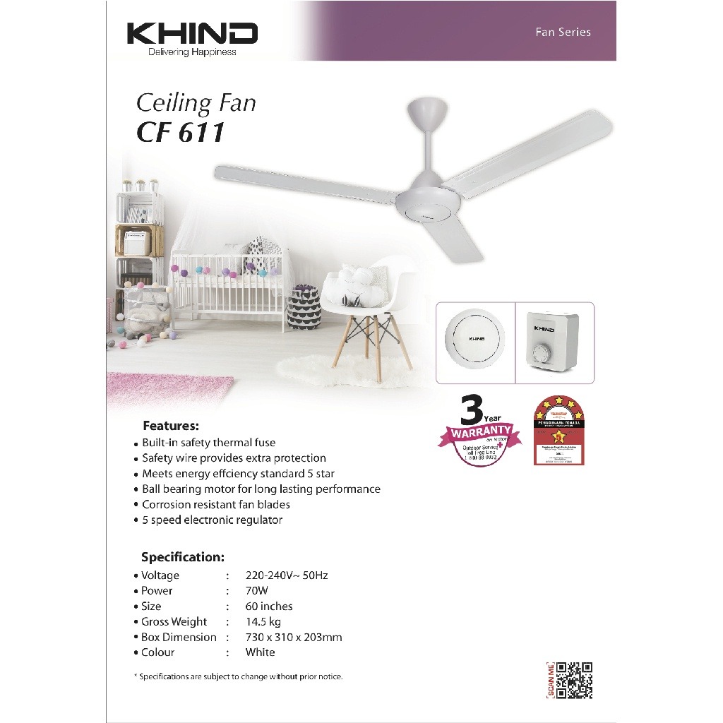 KHIND Ceiling Fan (60" x 3 Set/Box) CF615 CF618 CF618B | Shopee Malaysia