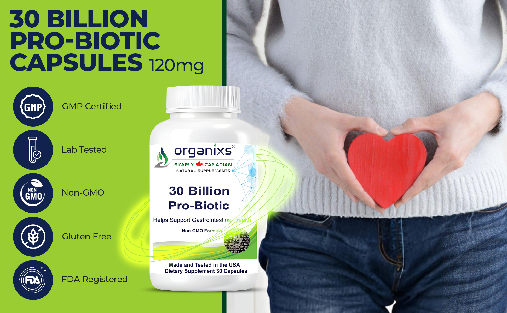 Organixs Probiotic 30 Billion CFU – Digestive Health & Immune support ...