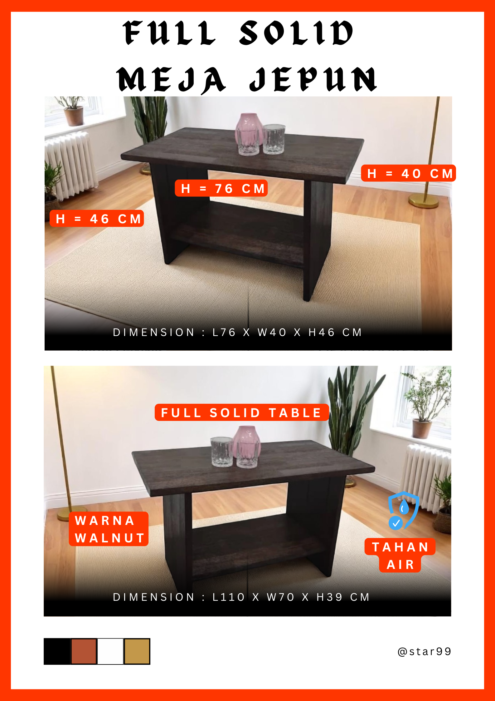 familystar2u - Full Solid Rubber Wood Coffee Table Japanese Table Meja ...