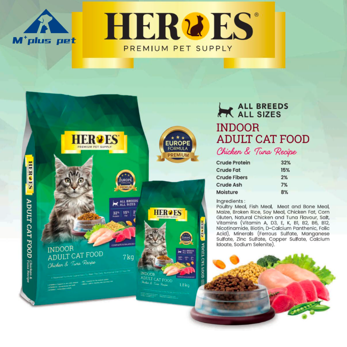 HEROES SUPER PREMIUM CAT FOOD CHICKEN TUNA & OCEAN FISH 1.8KG/INDOOR ...