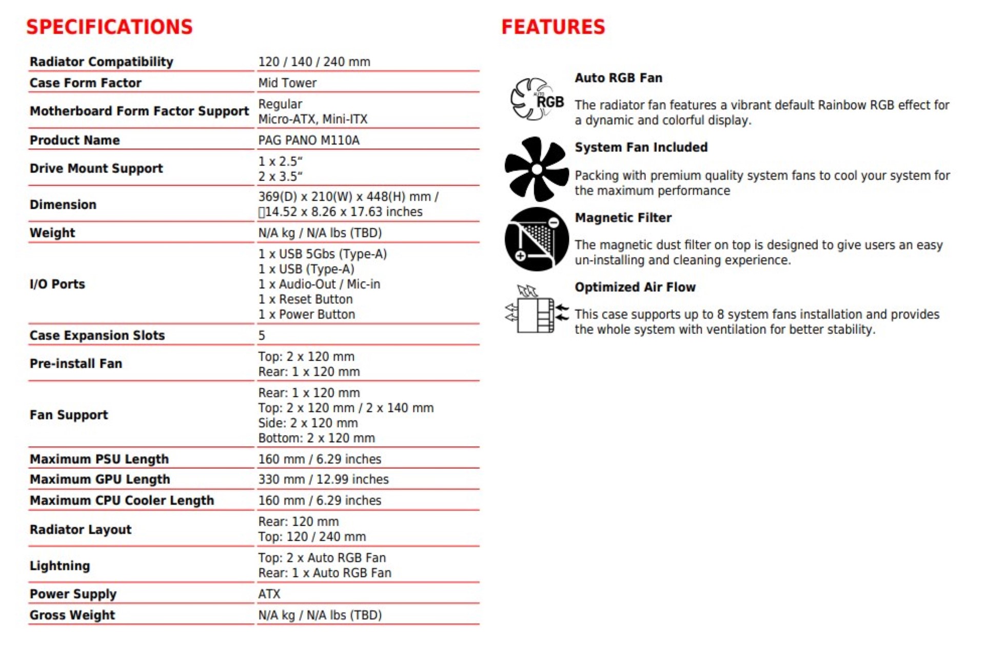 # MSI PAG PANO M110A mATX ARGB TG Casing With 3 ARGB FANS INCLUDED ...