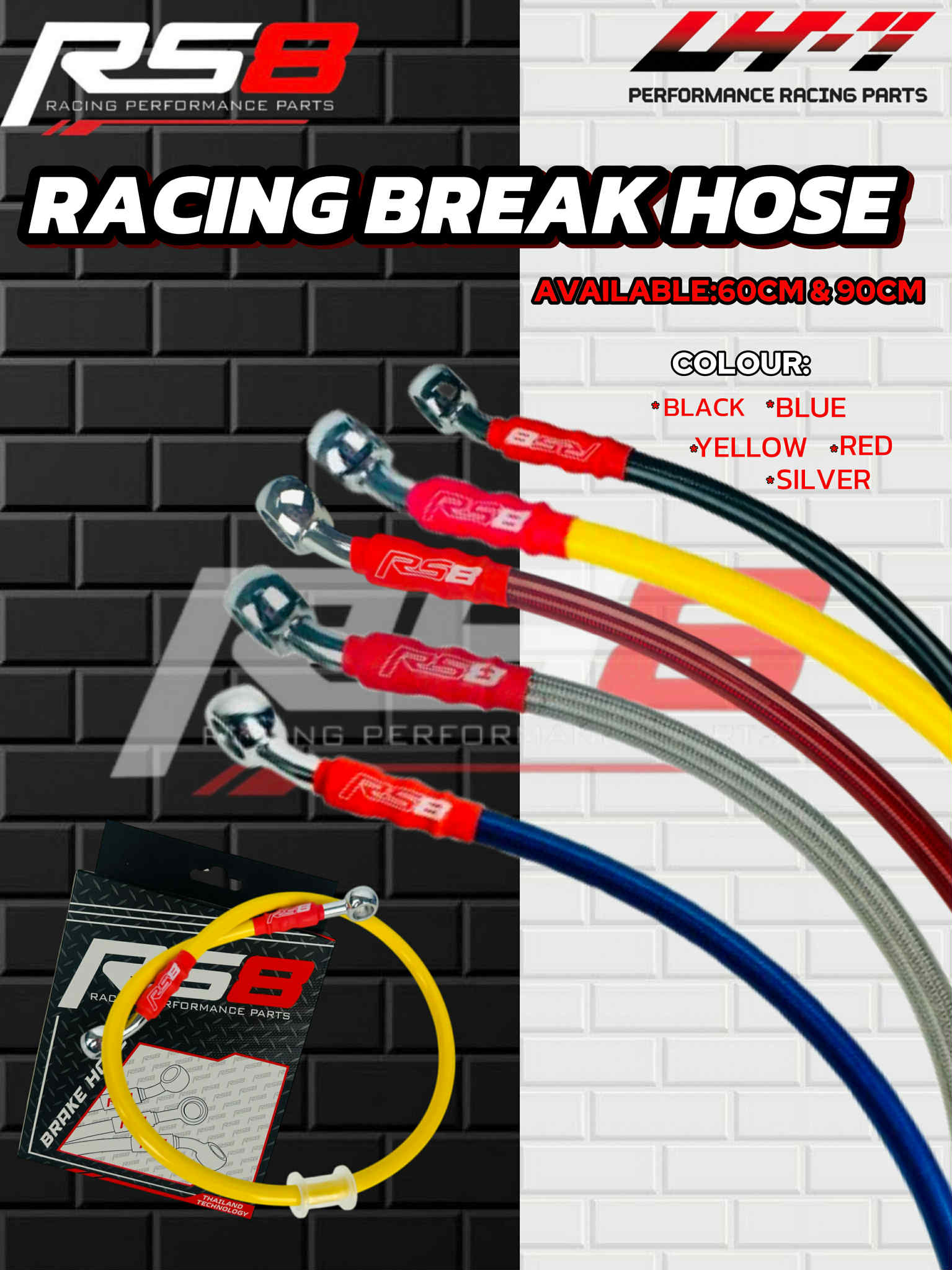 BRAKE HOSE BREAK RACING RS8 60CM 90CM DEPAN DAN BELAKANG FOR LCV8 Y15ZR ...