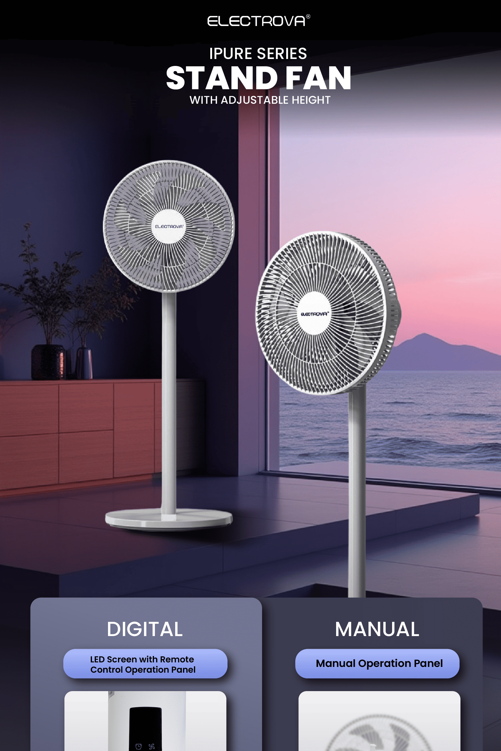 Electrova Electric Digital Stand Fan with Adjustable Height iPure ...