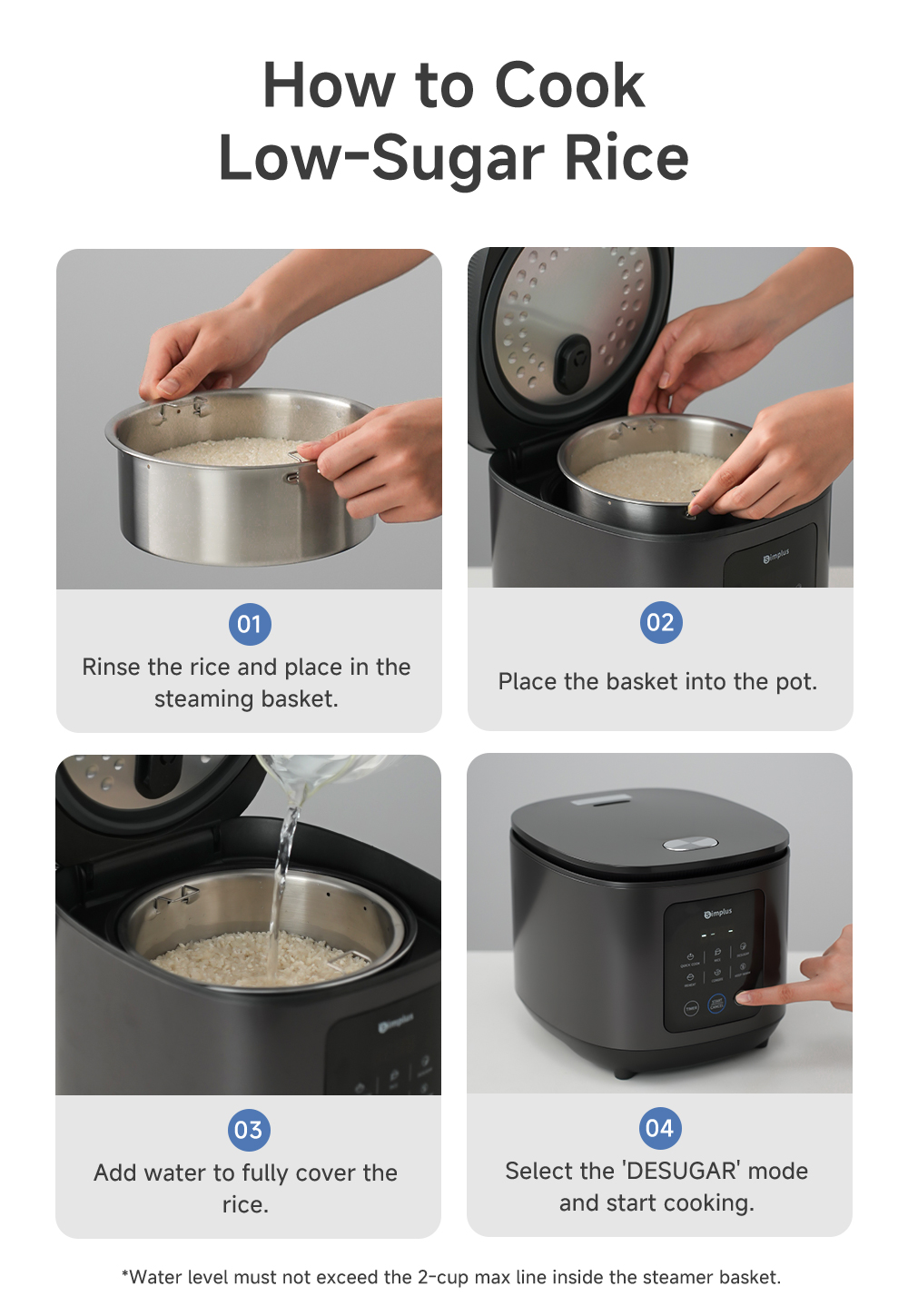 Simplus 4L Rice Cooker | Low Sugar Low Carbon | 6 Preset Programs | 24H ...