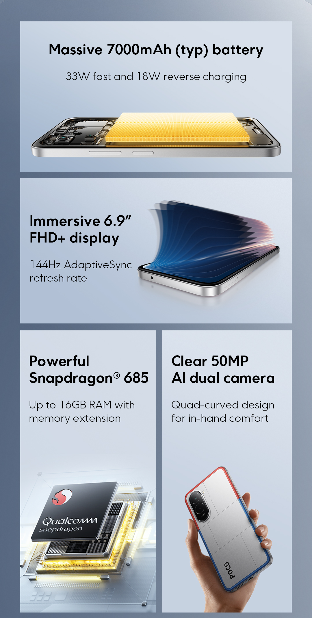 POCO M7 | 6.9'' FHD+ display/7000mAh battery/50MP AI dual camera/200% ...