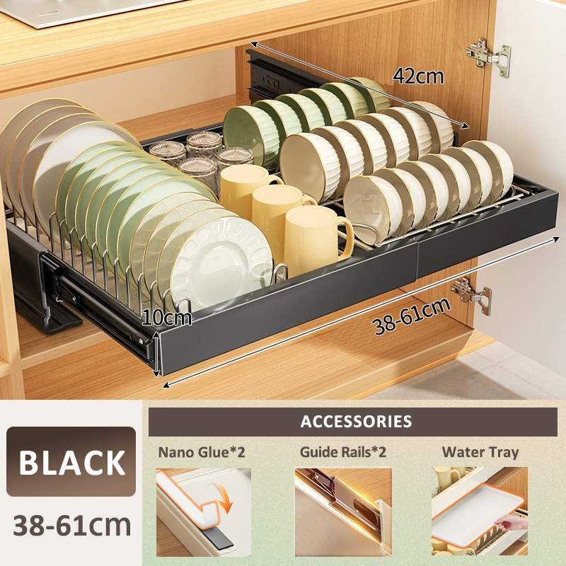 GSlife ⭐No Punching⭐Adjustable Pull Out Dish Rack Stainless Steel ...