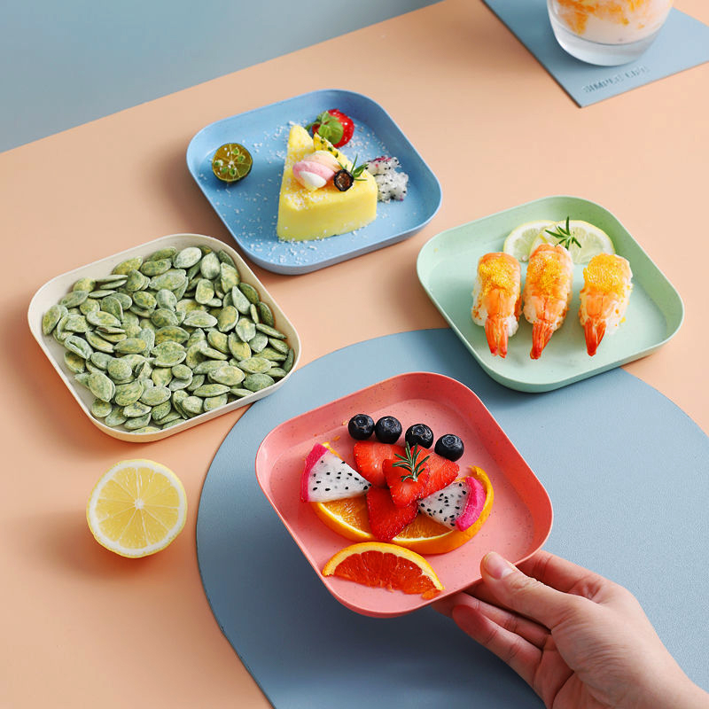 𝗨𝗡𝗕𝗥𝗘𝗔𝗞𝗔𝗕𝗟𝗘 》 Square Flat Plate Wheat Straw Dish Dessert Snack Flavor ...