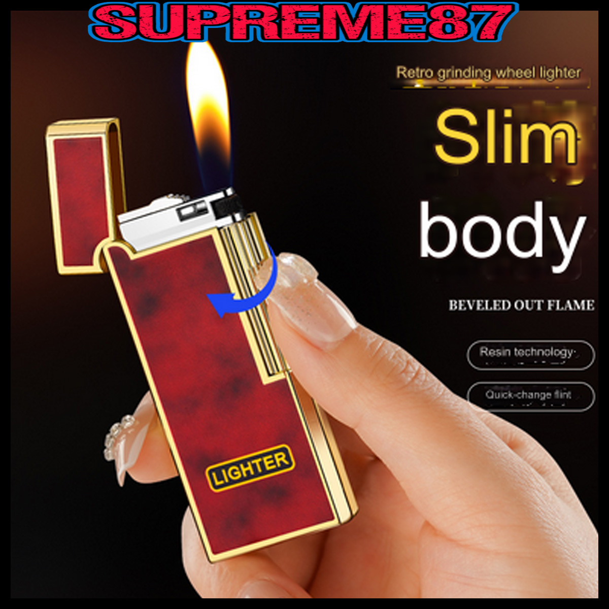 Creative slim portable inflatable lighter with grinding wheel and side ...