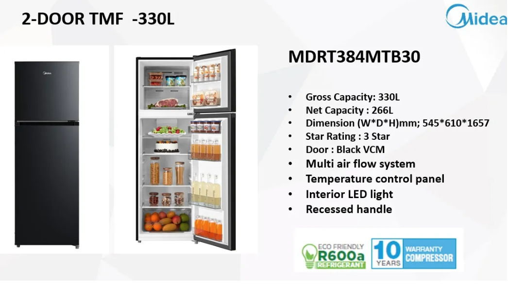 Midea 330L 2 Door Refrigerator MDRT384MTB30 | Shopee Malaysia