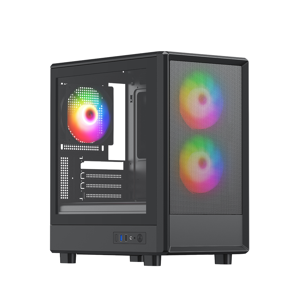 Invasion M-1000 Tempered Glass M-ATX Gaming Case With Aurora Fan ...