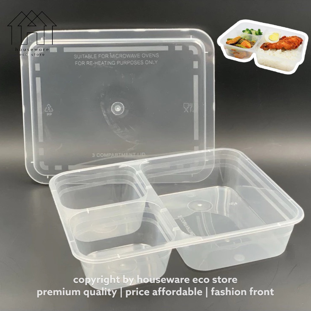 LAVA 3 Compartment Lunch Box with Lid | Disposable Plastic Food Box ...