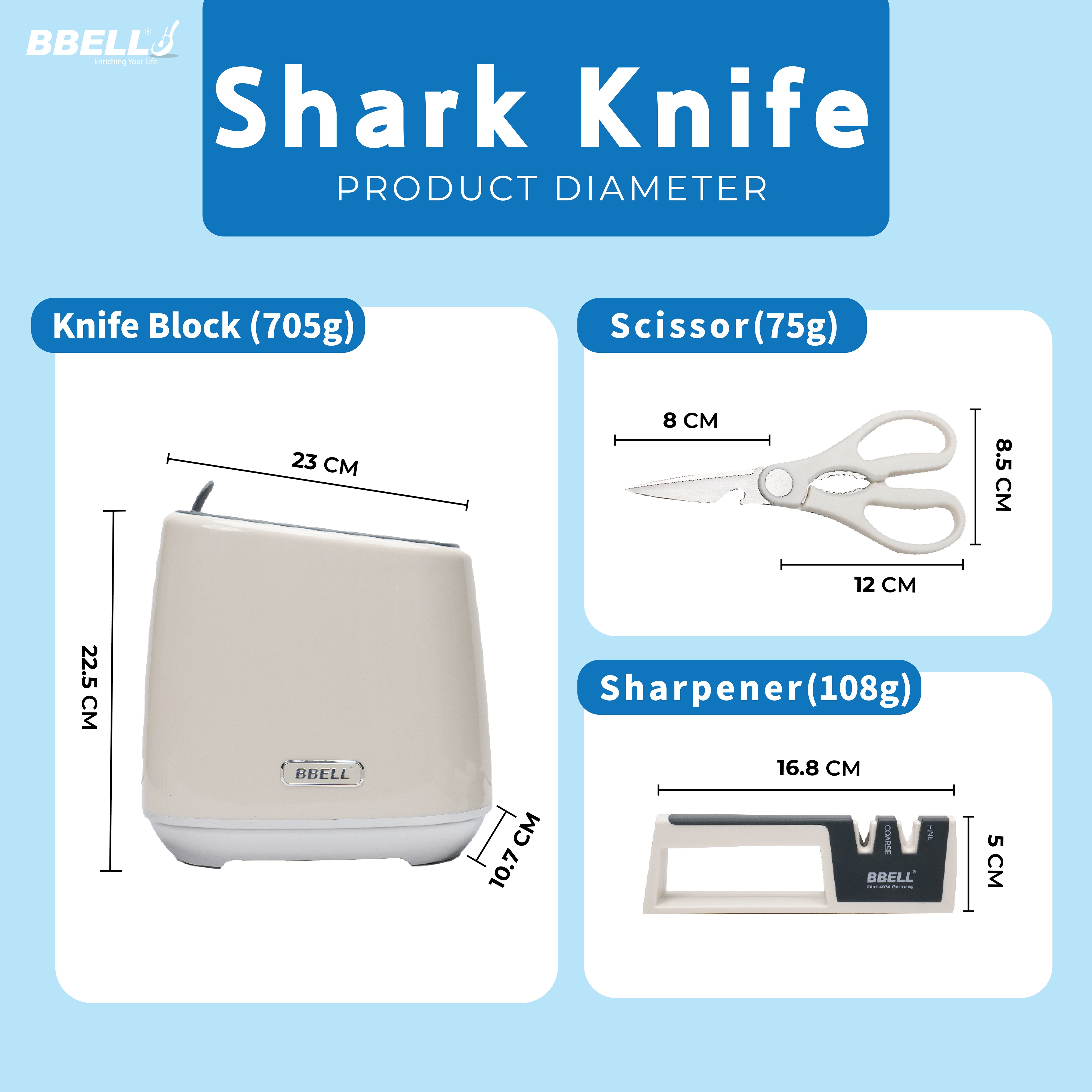 BBELL 5 Piece Shark Knife Block Set Cleaver Pisau Dapur Pisau Potong ...