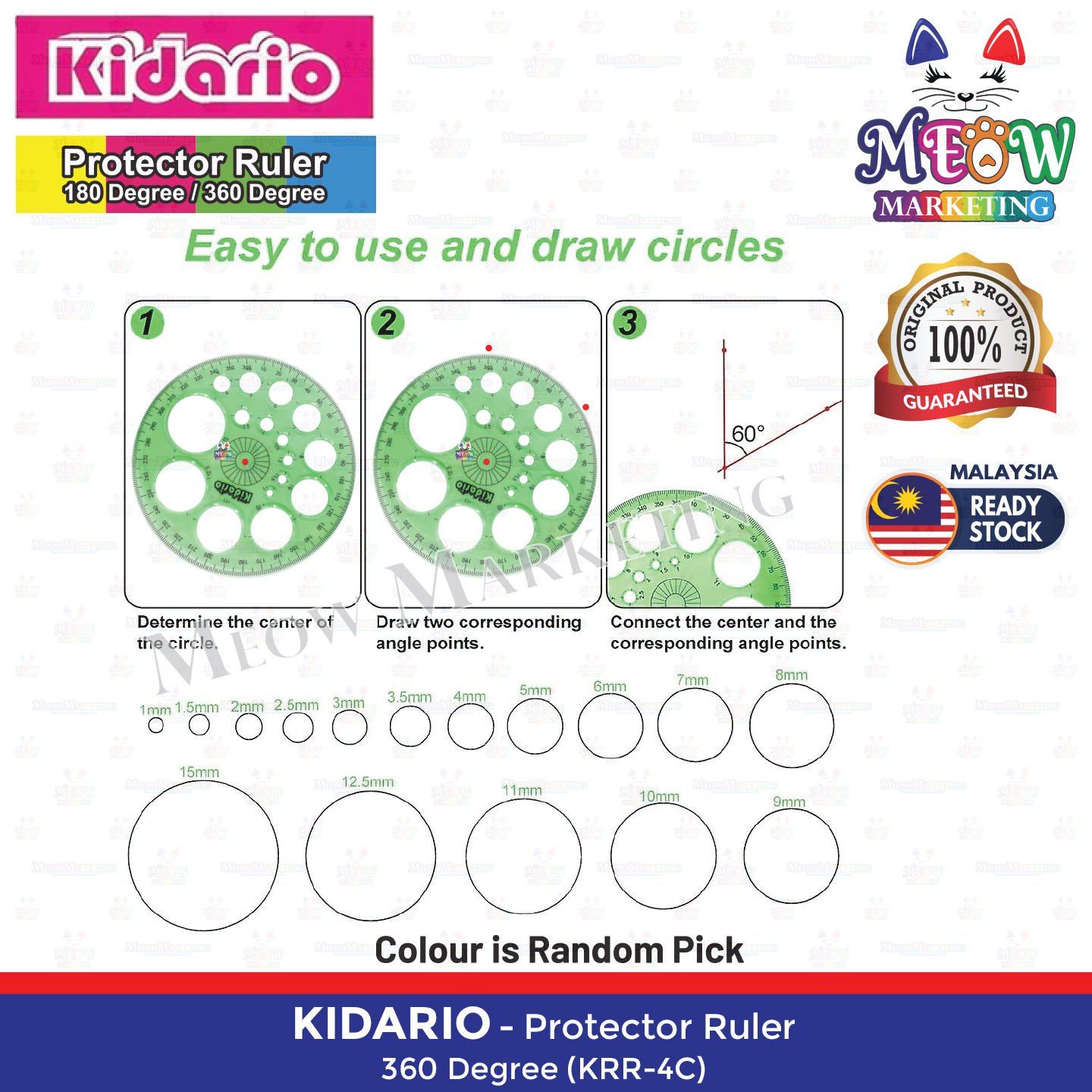 Kidario Protractor Ruler - 180 Degree Half Geometry (PR-180) / 360 ...