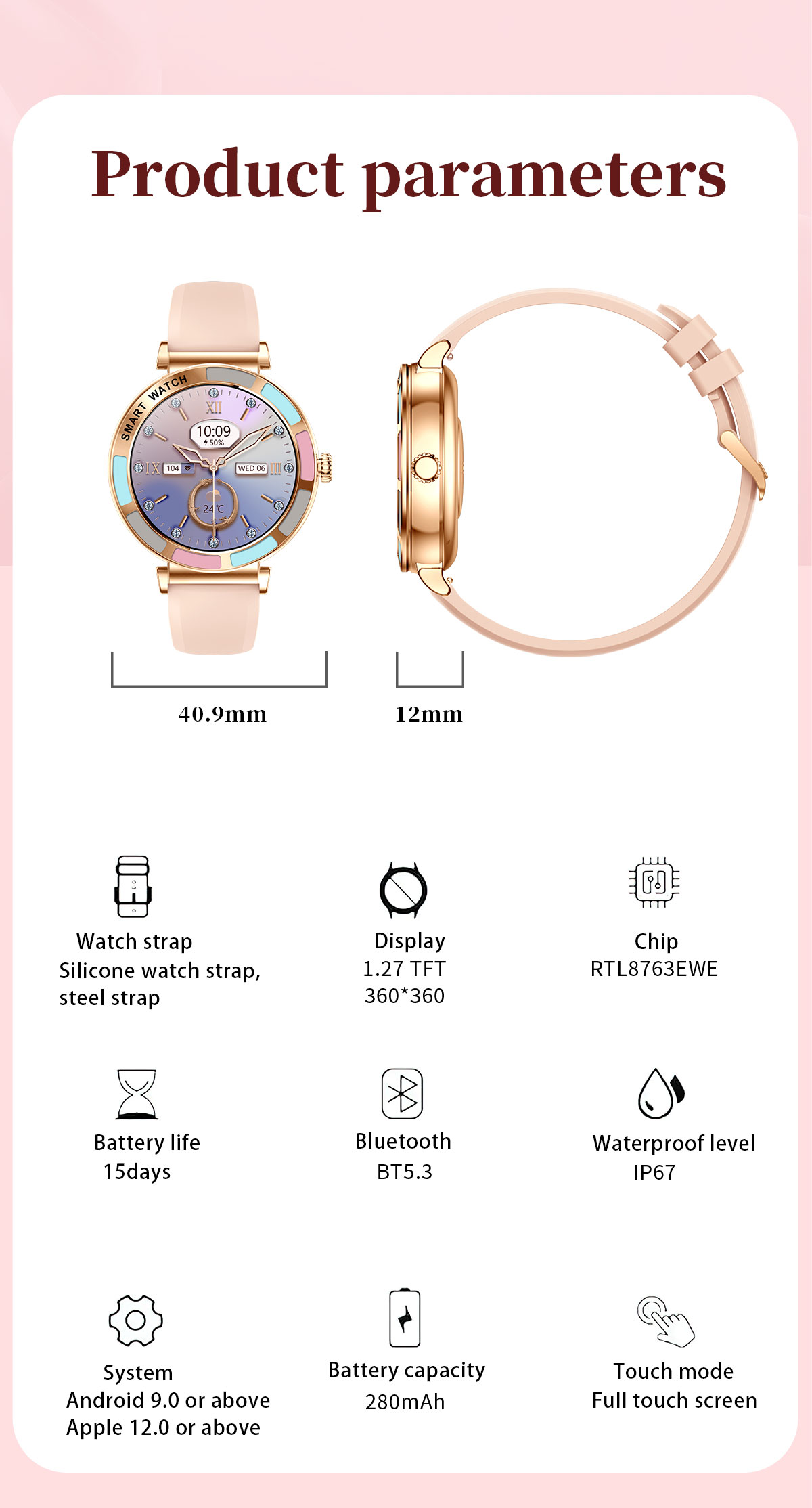 Hello Lily R2 Smart Watch girl 41mm Bluetooth Call Custom Watch Face ...