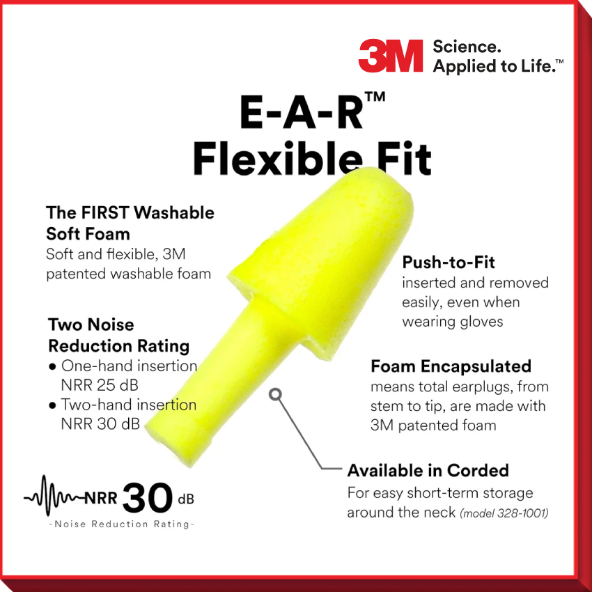 3M E-A-R FLEXIBLE FIT EARPLUG 328-1000 & 328-1001/NRR 30 dB/WASHABLE ...
