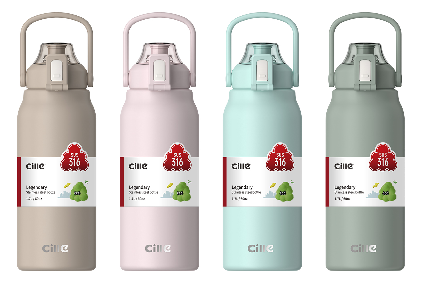 Cille 460ml/570ml/1.3L/1.7L Trendy 316SS Stainless Steel Vacuum Flask Thermos Water Cup | Shopee ...